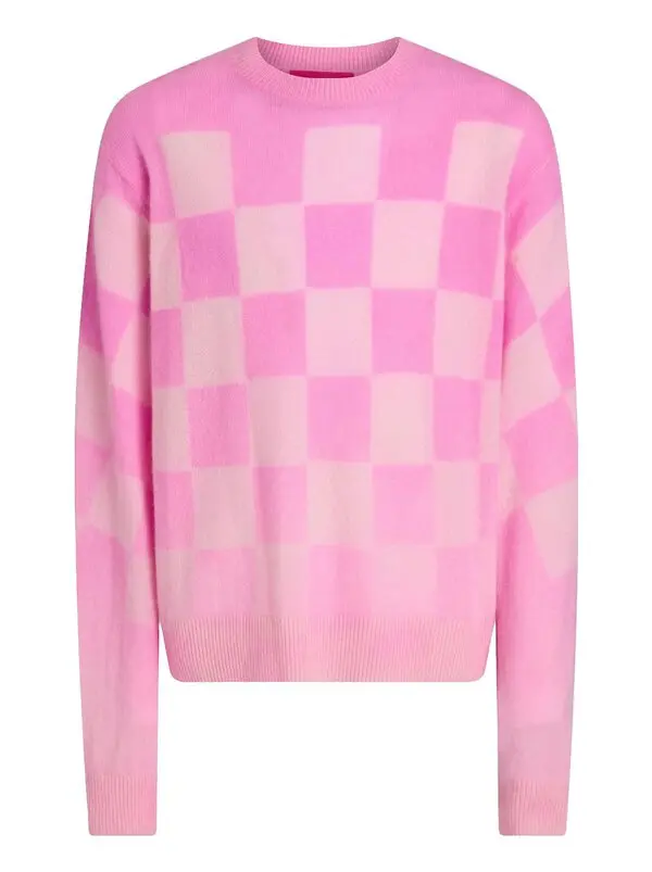 THE ELDER STATESMAN Chess Tranquility Checked Cashmere Sweater - Pink