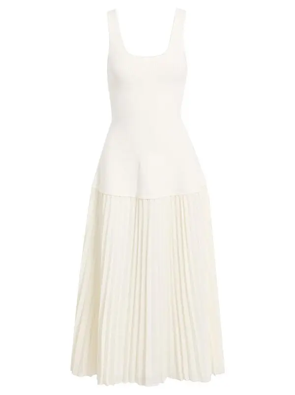 Simkhai Allana Pleated Georgette And Ribbed-knit Midi Dress - Ivory