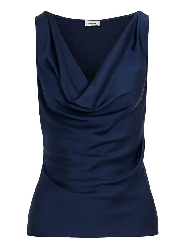 Simkhai Nubia Draped Satin Top - Navy