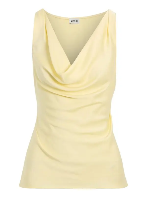 Simkhai Nubia Draped Satin Top - Pastel Yellow
