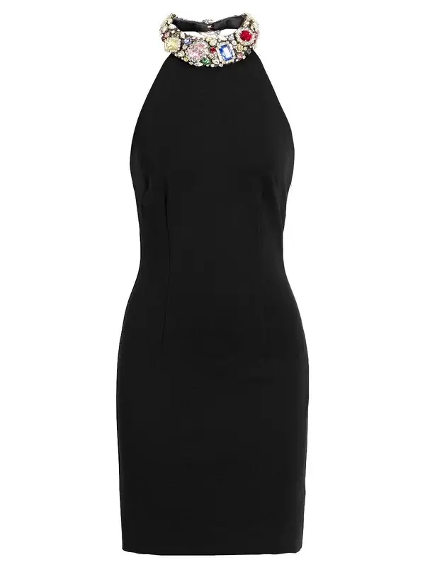 AREA Embellished Cady Halterneck Mini Dress - Black