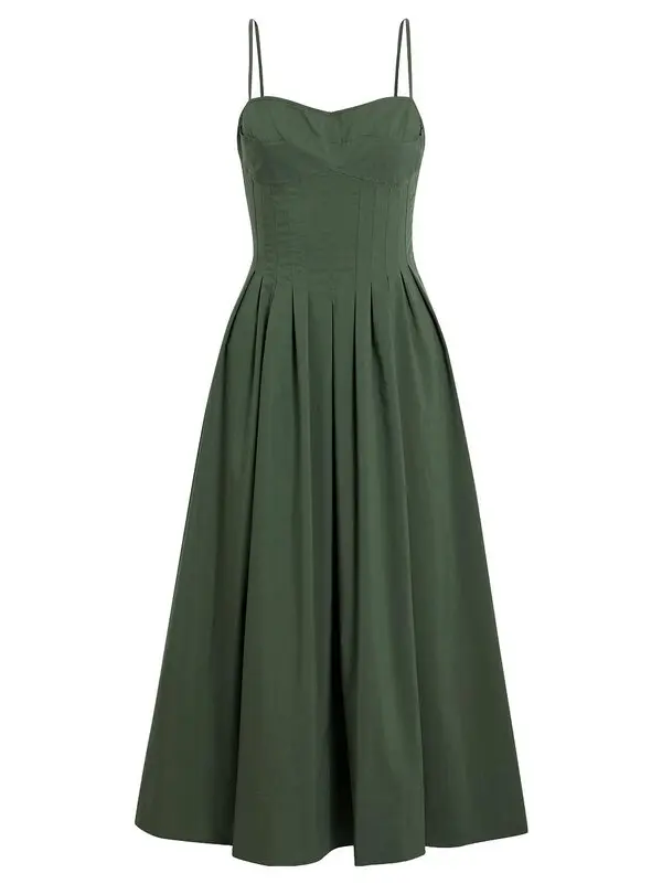 Simkhai Kittiya Pleated Cotton-blend Poplin Midi Dress - Forest Green
