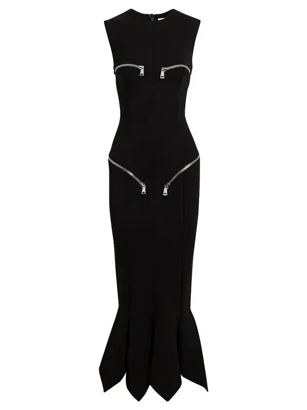 AREA Zip-detailed Cady Maxi Dress - Black