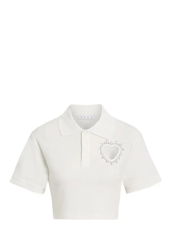 AREA Embellished Cropped Cotton-piqué Polo Shirt - White