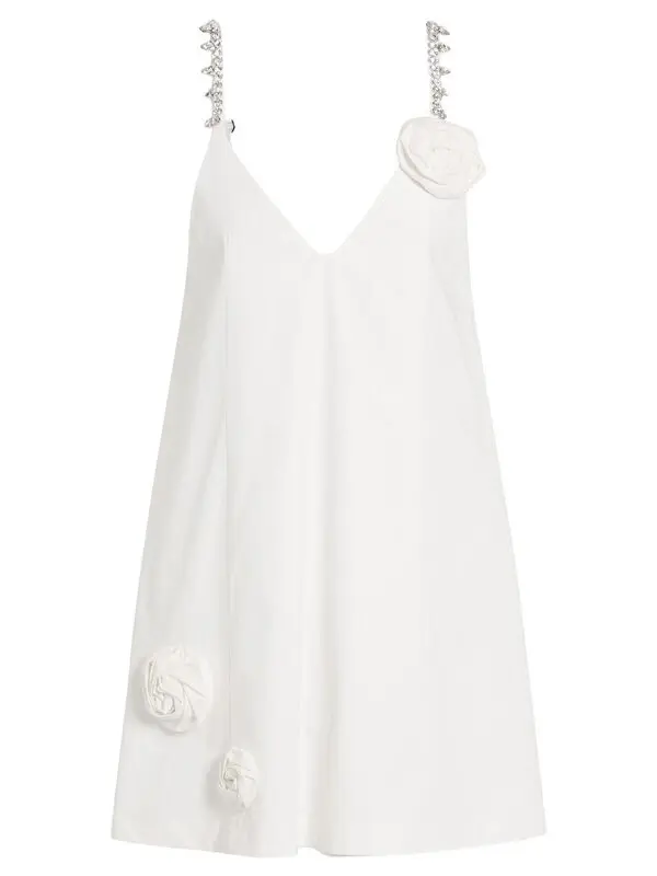 AREA Floral-appliquéd Crystal-embellished Mini Dress - White