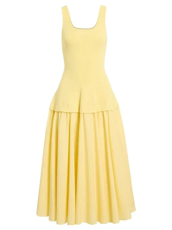 Simkhai Allana Knit-paneled Poplin Midi Dress - Pastel Yellow