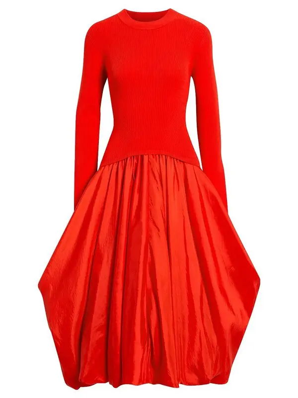 Simkhai Kenlie Ribbed Knit-paneled Taffeta Midi Dress - Red