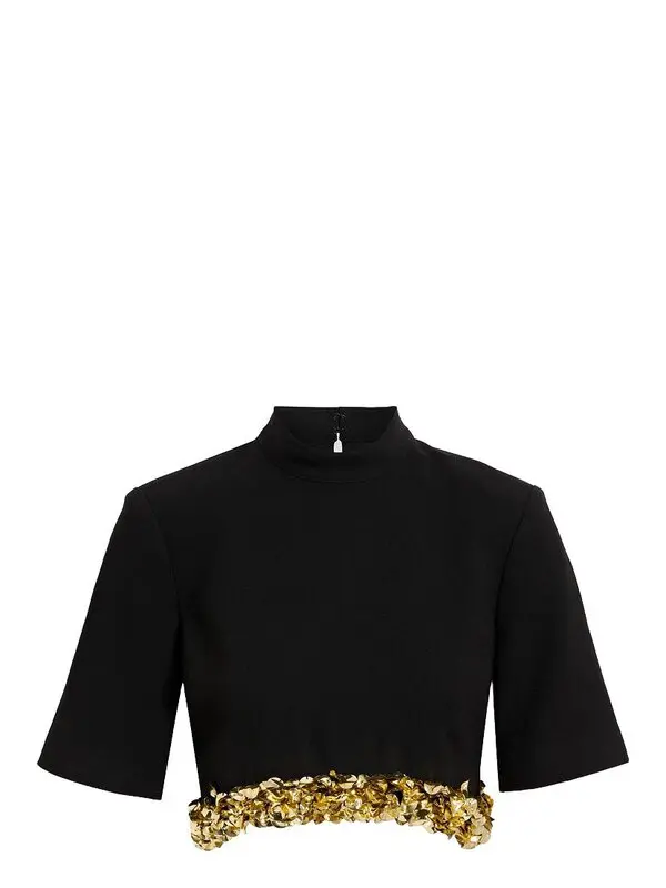 Simkhai Jalen Cropped Sequin-embellished Crepe Top - Black