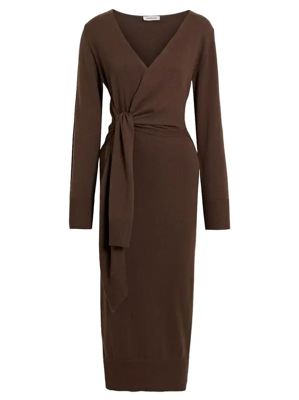 Simkhai Skyla Wrap-effect Cotton And Cashmere-blend Midi Dress - Chocolate