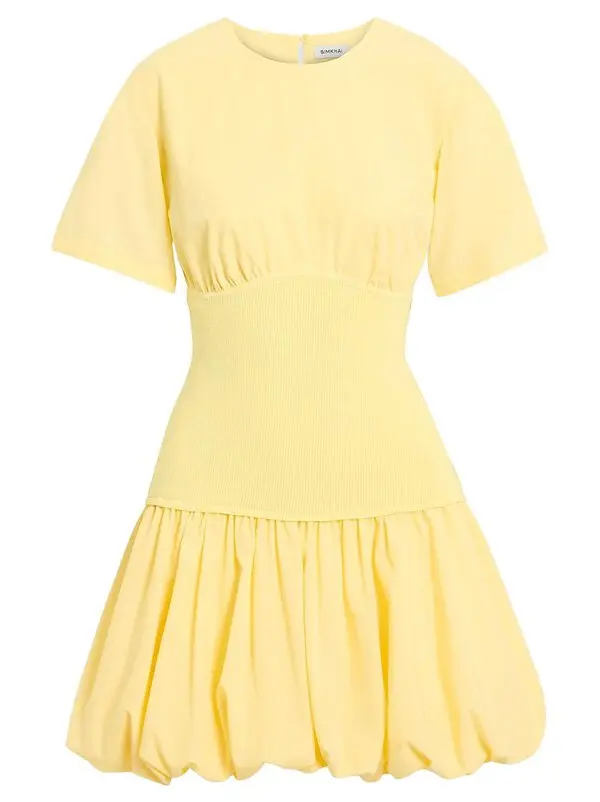 Simkhai Libbie Poplin-paneled Ribbed-knit Mini Dress - Pastel Yellow