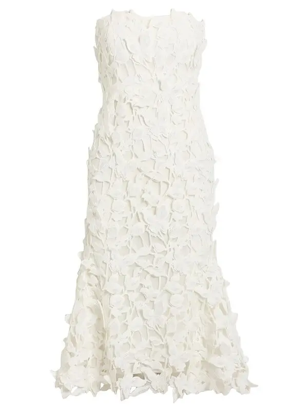 Simkhai Fleurella Strapless Guipure Lace Midi Dress - White