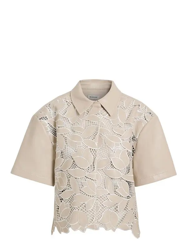 Simkhai Robinson Cropped Guipure Lace-paneled Shirt - Neutral