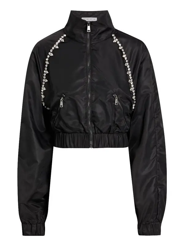 AREA Cropped Crystal-embellished Track Jacket - Black