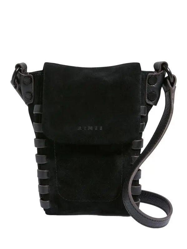 AIMEE Zen Suede Phone Crossbody Bag - Black Suede