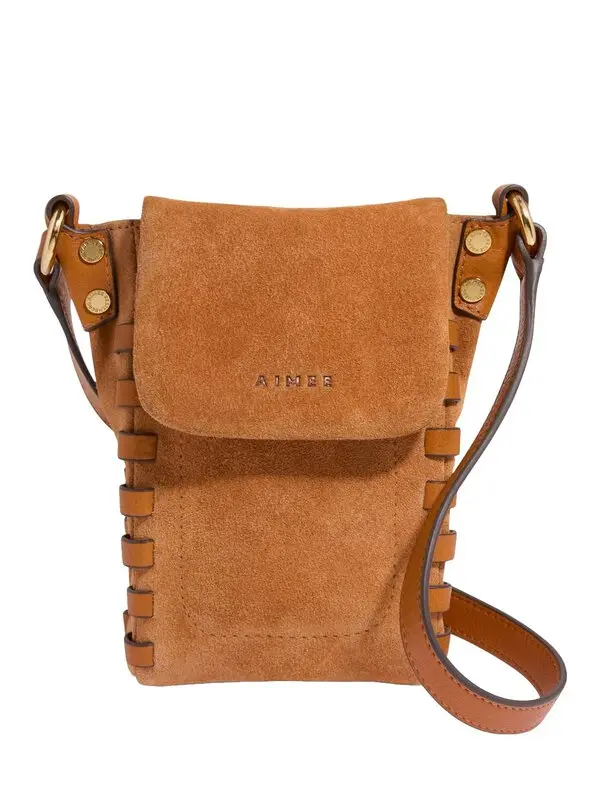 AIMEE Zen Suede Phone Crossbody Bag - Rustic Caramel Suede