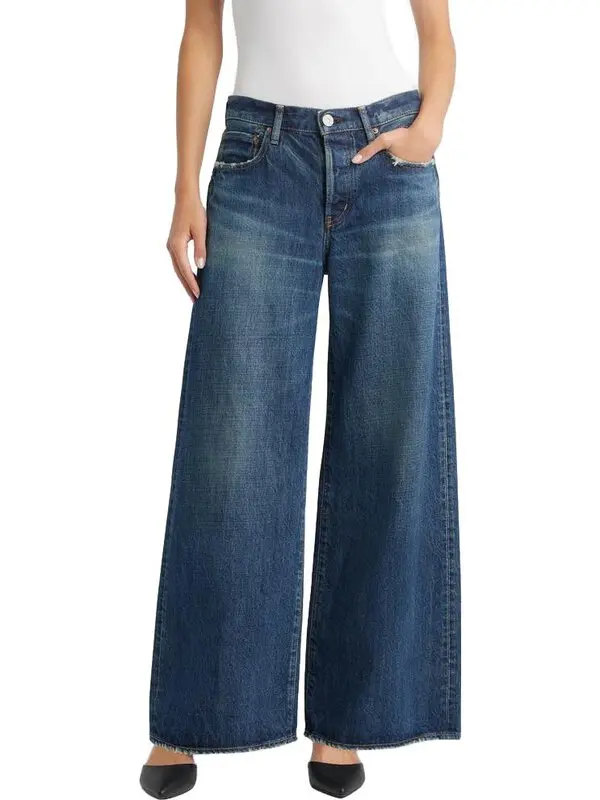 Moussy Vintage Mcdavid Baggy Wide Leg Jeans - Dark Blue