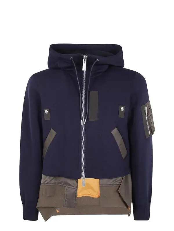 Sacai Twill Zip-up Hoodie - Blue