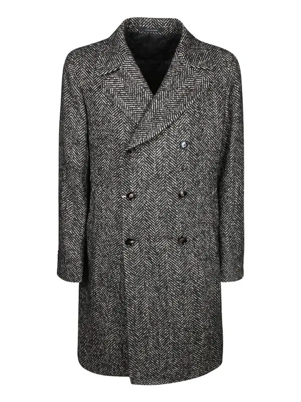 Tagliatore Herringbone Wool Double-breasted Coat - Black