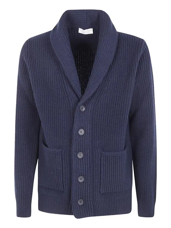 FILIPPO DE LAURENTIIS Shawl Collar Pocket Cardigan - Blue