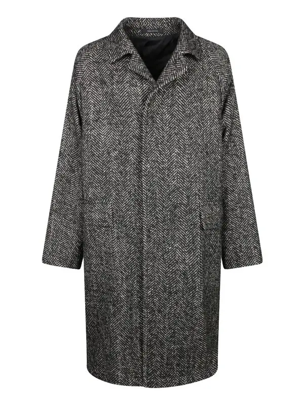 Tagliatore Herringbone Long-sleeved Coat - Black