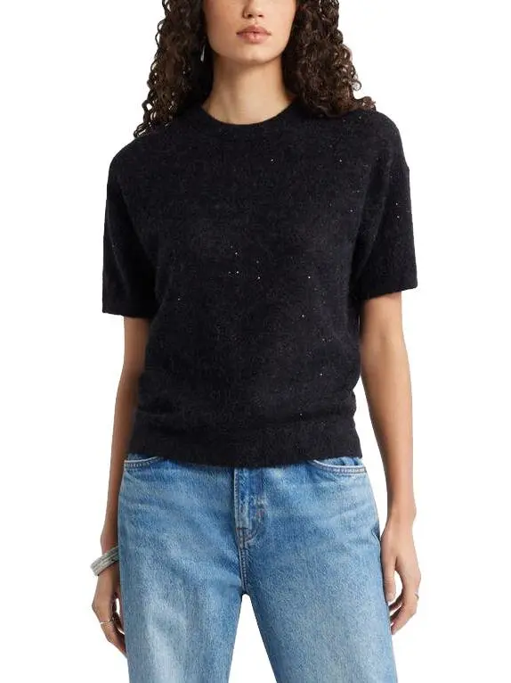Nordstrom Sequin Embellished Short Sleeve Sweater - Black-black Sequin