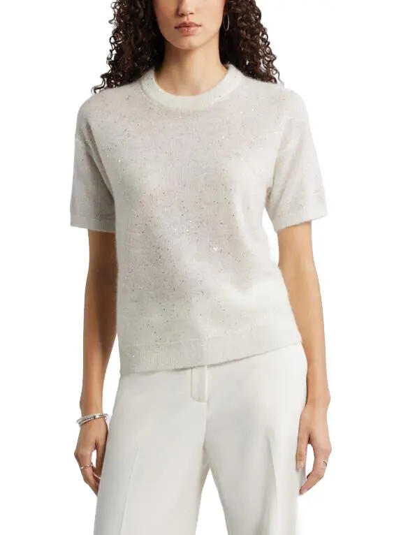 Nordstrom Sequin Embellished Short Sleeve Sweater - Ivory-silver Sequin