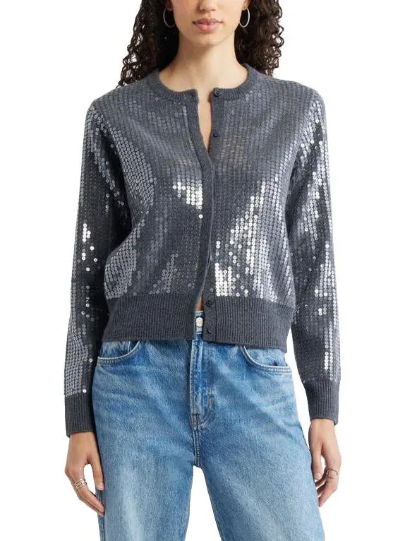 Nordstrom Sequin Wool & Cashmere Cardigan - Grey Dark Charcoal Sequin