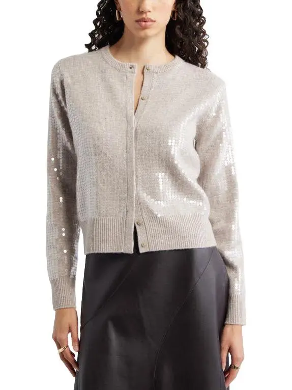 Nordstrom Sequin Wool & Cashmere Cardigan - Tan Ethereal Heather Sequin
