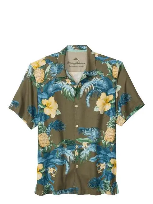 Tommy Bahama Pineapple Petals Floral Silk Camp Shirt - Blue Ash