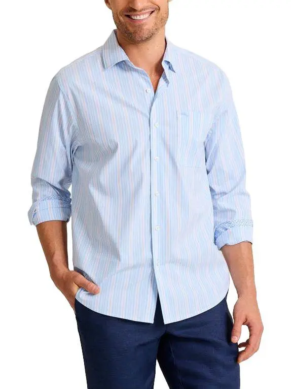 Tommy Bahama Sarasota Stretch Centera Stripe Button-up Shirt - Dew Drop