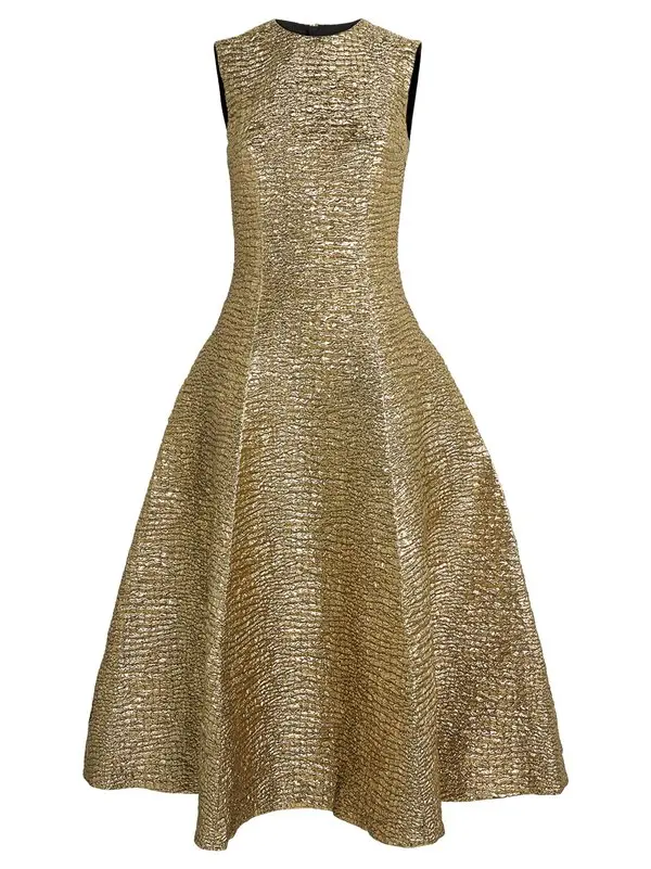EMILIA WICKSTEAD Metallic Seersucker Mara Midi Dress - Gold