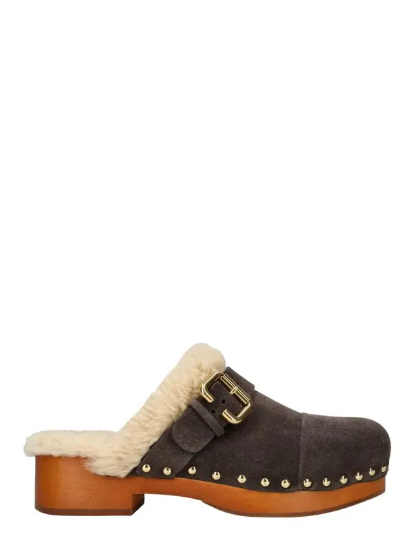Chloé Suede-shearling Jeannete Mules - Brown