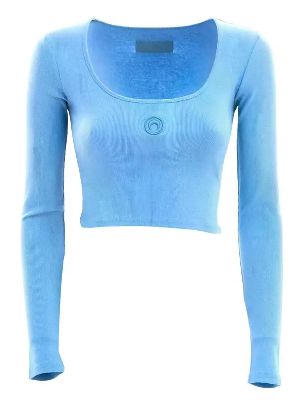 MARINE SERRE Ribbed Crop Top - Blue