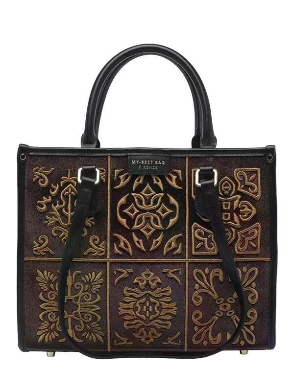 MY BEST BAG FIRENZE Embroidered Panelled Tote Bag - Brown