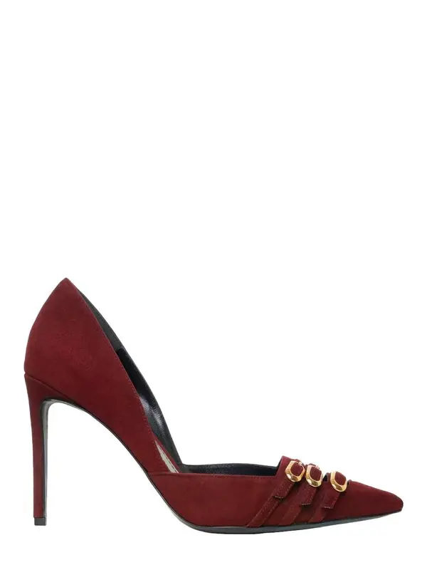 GINISSIMA 100mm Gina Buckle Suede Pumps - Red
