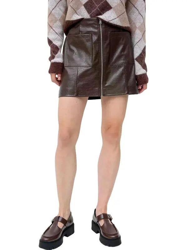 Hugo Patch-pocket Mini Skirt With Zip - Brown