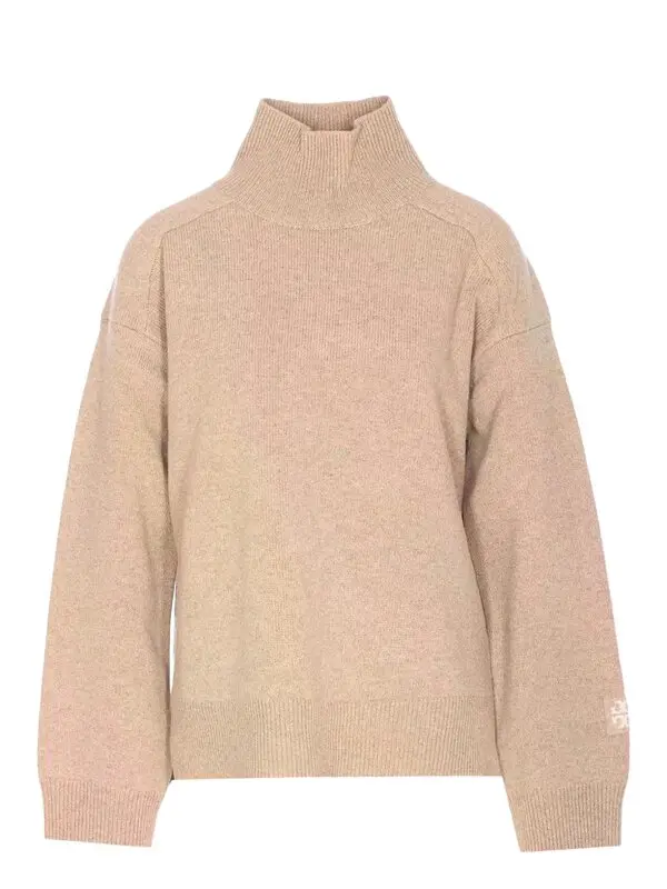 Tory Burch Embroidered-logo High-neck Sweater - Neutrals