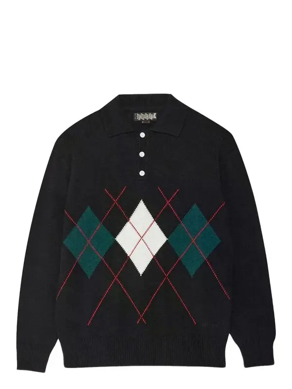 BARACUTA Argyle Button Polo Shirt - Black