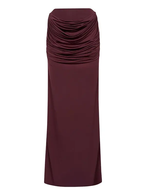 Paris Georgia Raffy Draped Maxi Skirt - Burgundy