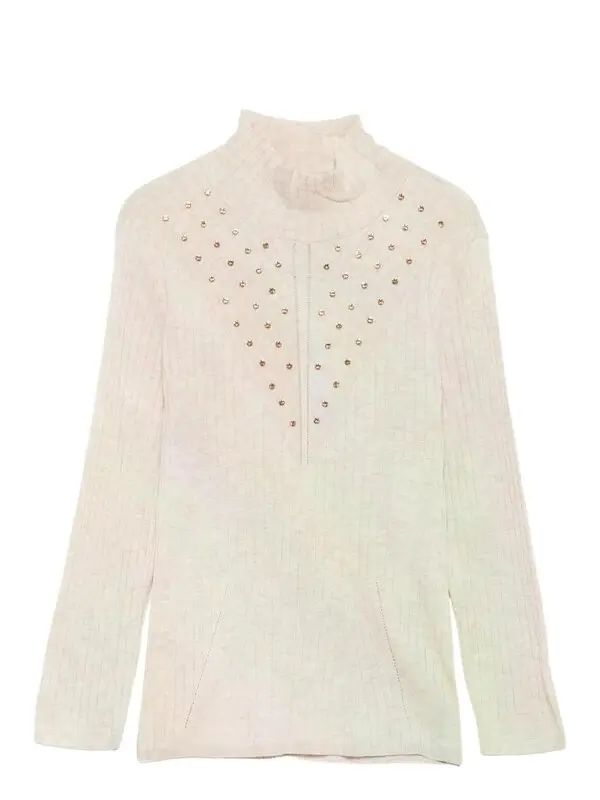 TWINSET Crystal-embellished Roll-neck Top - Neutrals