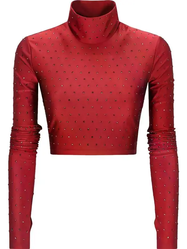Andamane Orchid Crystal-embellished Turtleneck Top - Red