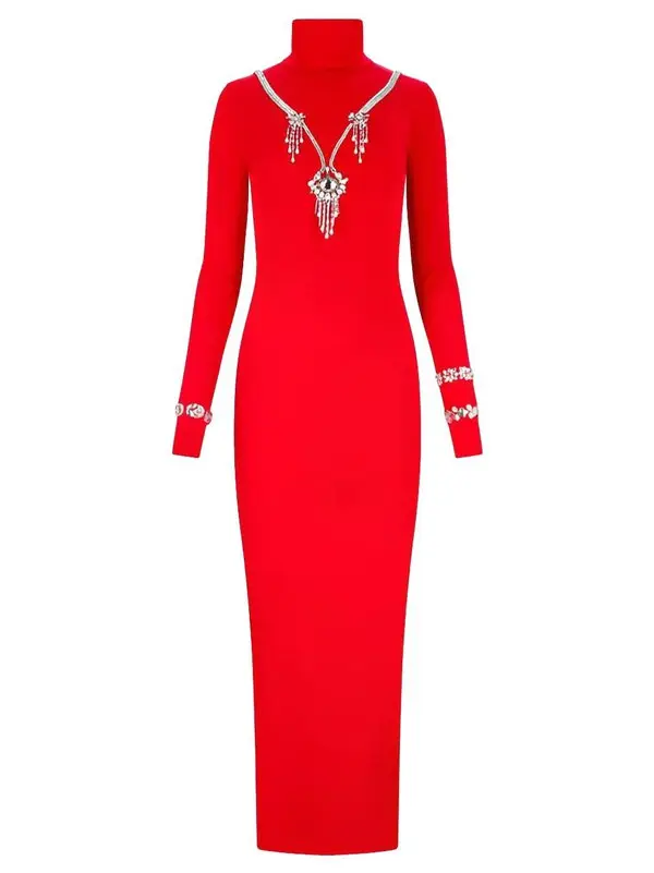 DES_PHEMMES Embellished Backless Maxi Dress - Red