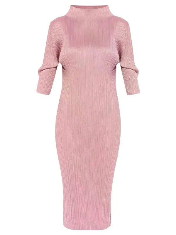 Issey Miyake Pleated Funnel-neck Midi Dress - Pink