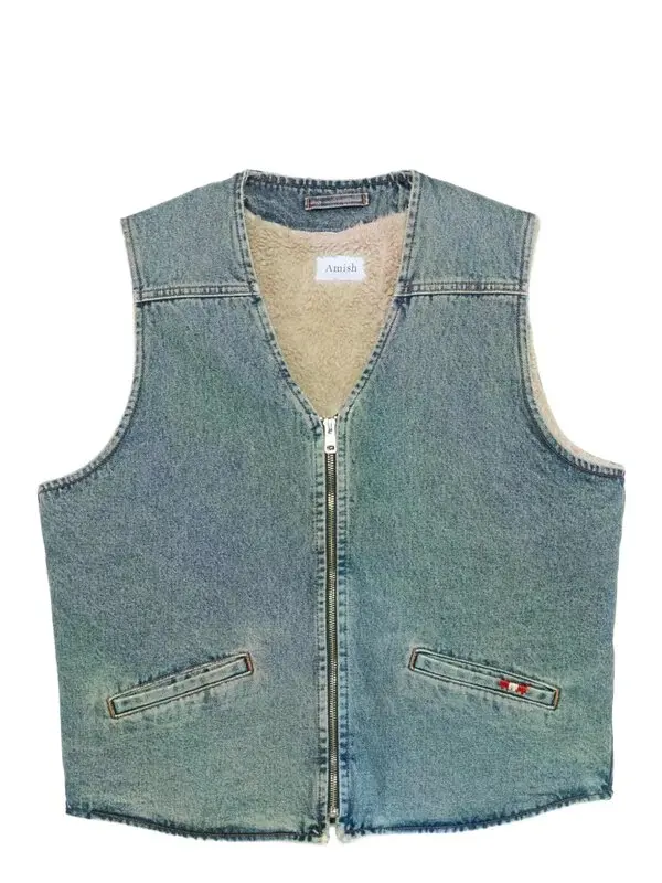 AMISH Zip-up Denim Gilet - Blue