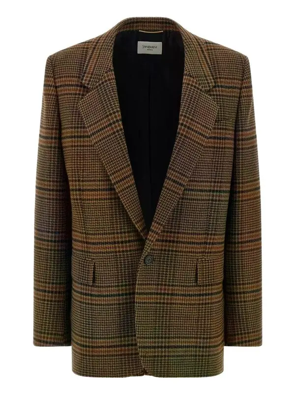 Saint Laurent Prince Of Wales-check Blazer - Brown