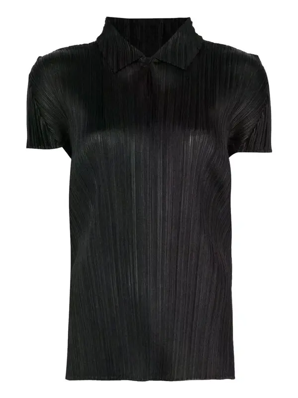 Issey Miyake Pleated Polo Top - Black