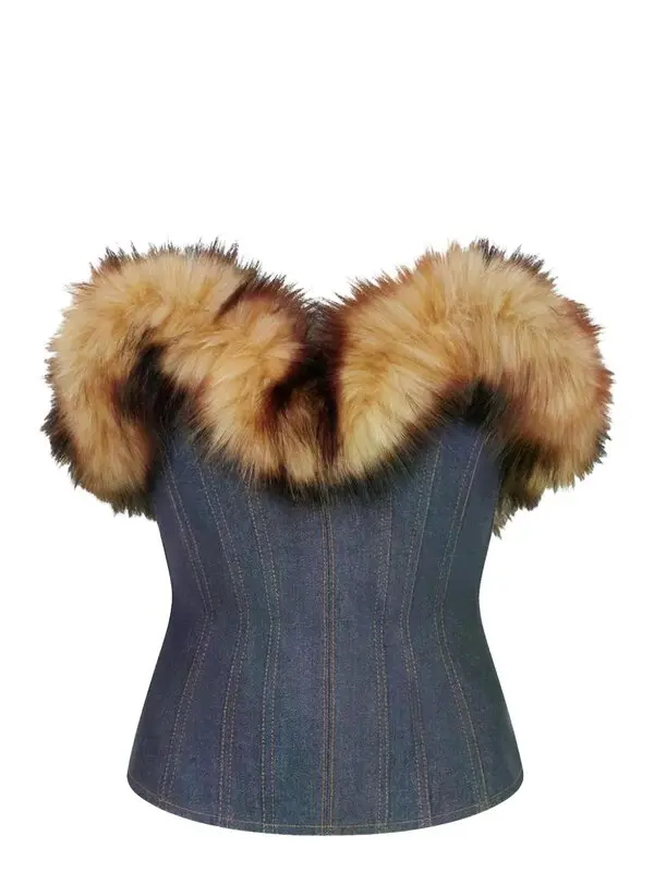 David Koma Detachable Faux-fur-trim Corset Top - Blue