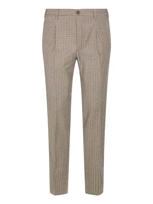 Incotex Checked Pleated Trousers - Neutrals