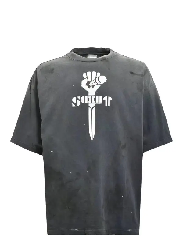 SAINT MXXXXXX Fist-graphic T-shirt - Grey