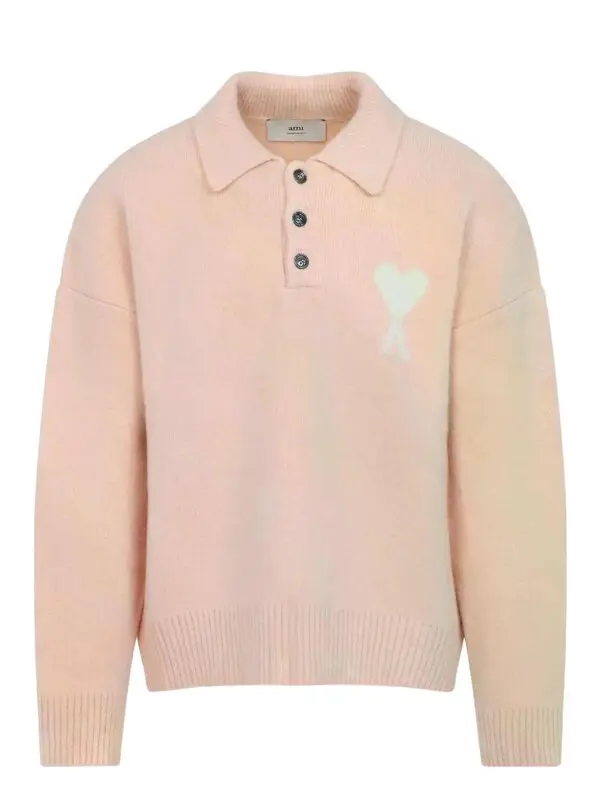 Ami Button Alpaca Polo Shirt - Pink